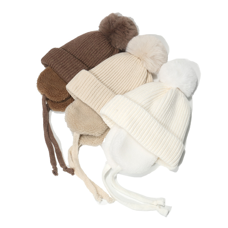 Winter plain color knitted benie cap with ear warmer for kids,Other ...