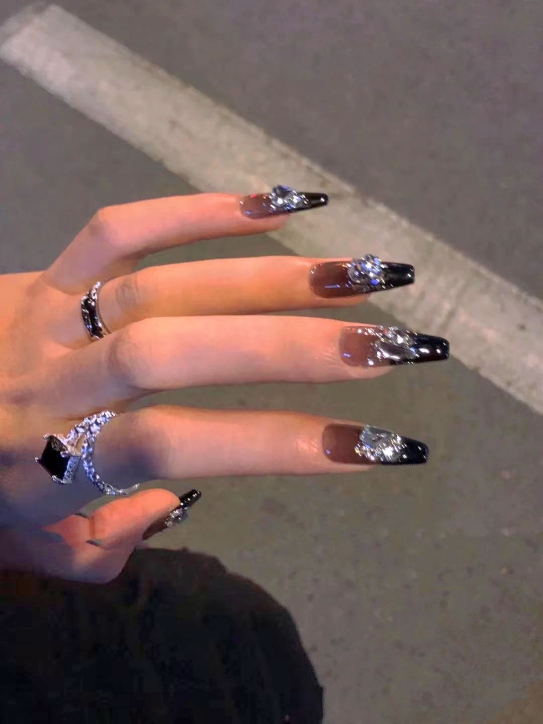 24PCS Flashing Rhinestone French Detachable Wearable Nails