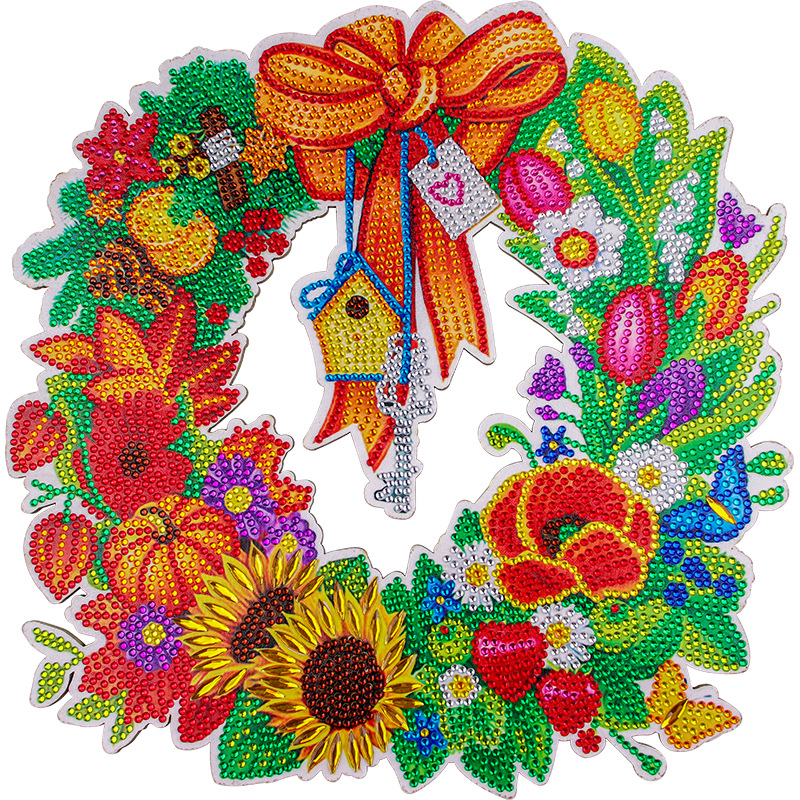 批发跨境新款钻石画花环 DIY手工家居装饰品 满钻5d砖石画墙贴-阿里巴巴