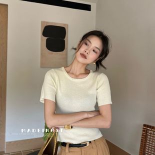 MADEINOST广州2023秋季简约纯色圆领短袖针织衫显瘦百搭上衣-阿里巴巴