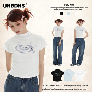 UNBDNS 美式纯欲chic甜辣妹半高领印花短袖t恤女春夏修身显瘦上衣-阿里巴巴