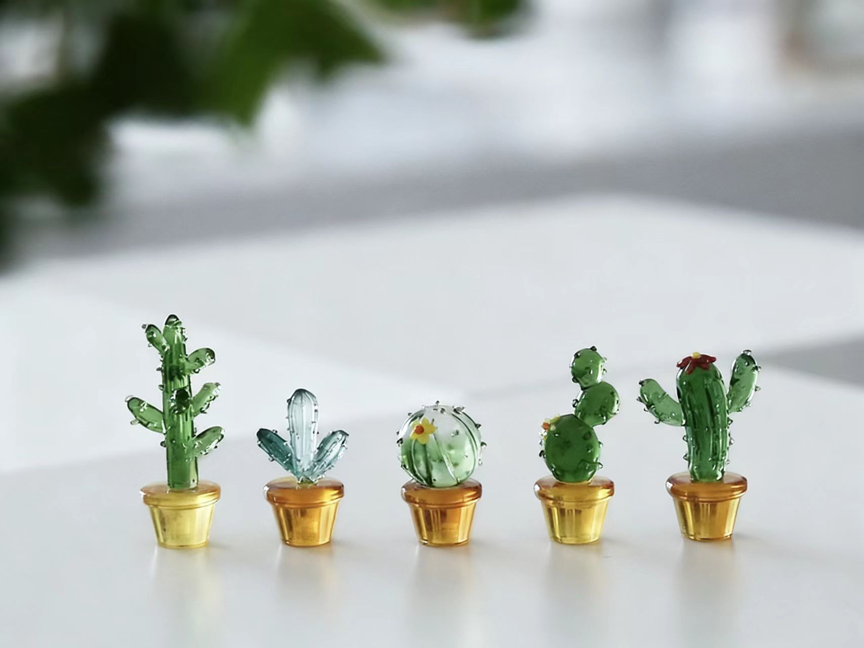 定制多肉小花仙人掌琉璃盆栽纯手工仿真绿植家居办公桌面摆件-阿里巴巴