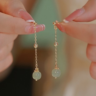 纳兰S925纯银和田玉长款耳环中国古风气质2024年新潮款M05047-阿里巴巴