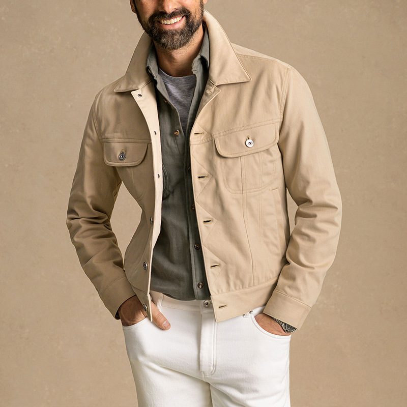 Fashion Retro Loose Solid Color Stand Collar Men's Work Jacket