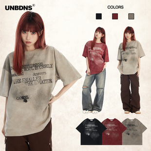 UNBDNS 美式街头嘻哈暗黑虚化短袖T恤潮牌字母圆领夏季宽松纯棉-阿里巴巴