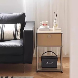 现代简约中古USM床头柜家用白色卧室床边窄柜现代钢板沙发边柜模-阿里巴巴