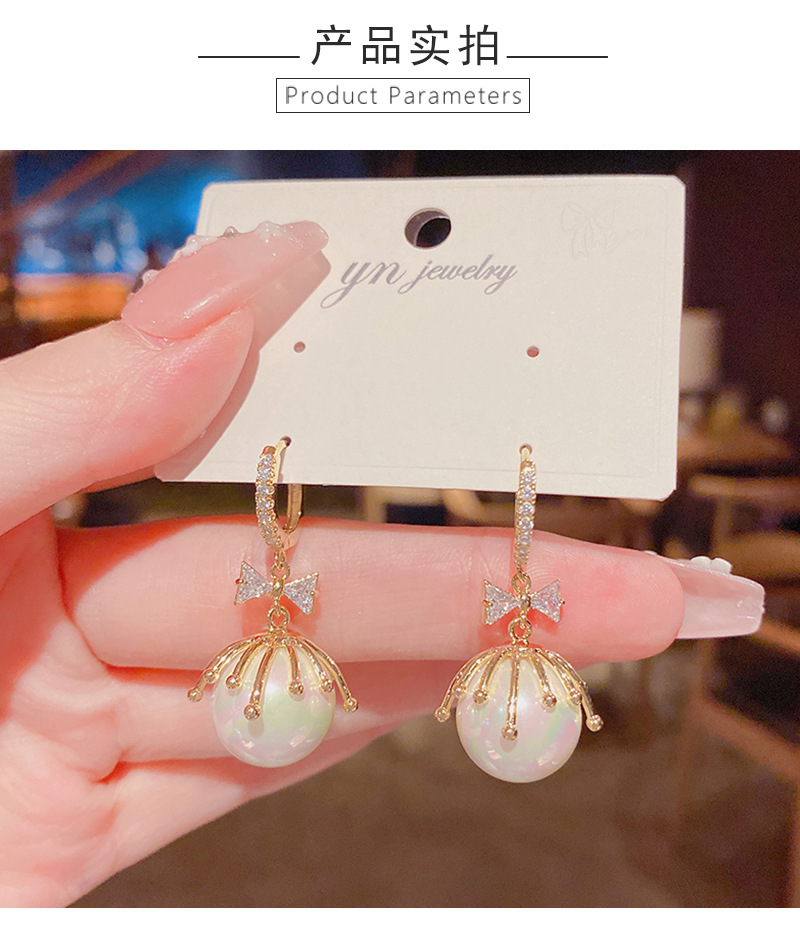 夏季新款法式设计感锆石蝴蝶结气质时尚花苞耳扣百搭短款珍珠耳坠-阿里巴巴