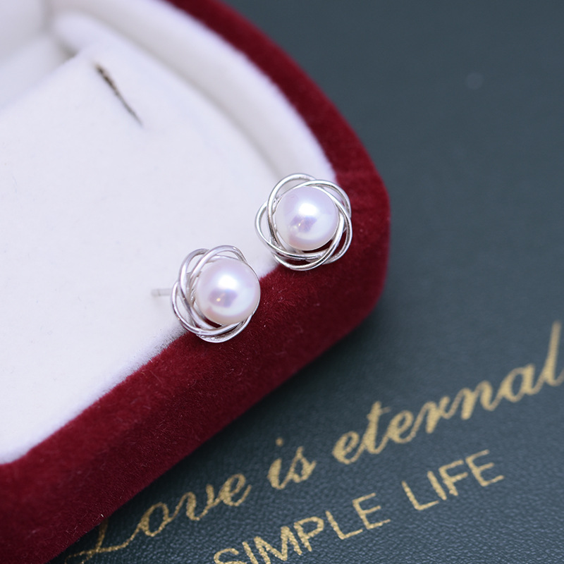 6-7mm淡水小灯泡珍珠正圆强光几乎无瑕鸟巢款珍珠耳钉S925银耳饰-阿里巴巴