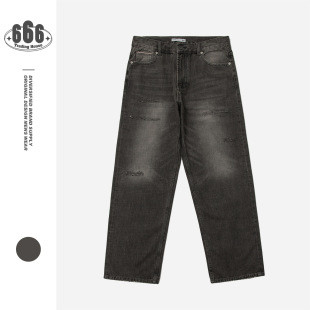 RETROMIND高街潮牌复古水洗磨白破洞宽松直筒黑色牛仔裤男TK2311-阿里巴巴