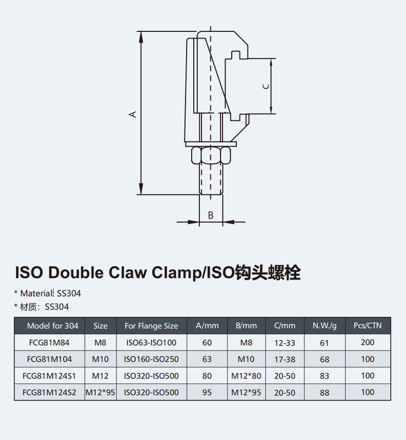 不锈钢304卡钳钩型勾头管夹C型螺钉螺栓M8 M10 M12配ISO沟槽法兰-阿里巴巴