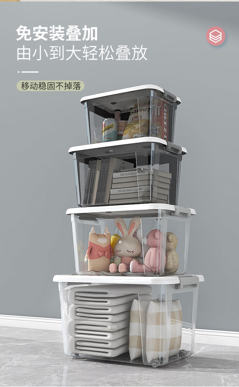 收纳箱批发家用储物箱透明杂物玩具收纳盒大号衣服整理箱零食塑料-阿里巴巴