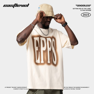 国潮重磅220g字母短袖t恤男女同款宽松大码ins潮流嘻哈直播情侣款-阿里巴巴