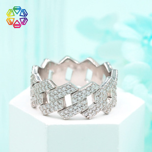 跨境爆款嘻哈风戒指S925银满镶D色莫桑石 高级感设计欧美朋克潮流-阿里巴巴