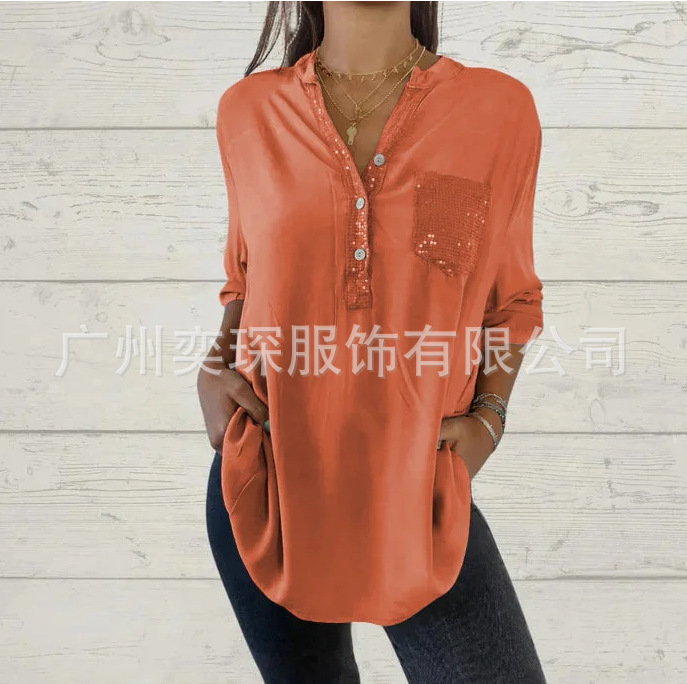 2024春夏外贸亚马逊速卖通ebay欧美女式宽松休闲烫砖袖衬衫-阿里巴巴