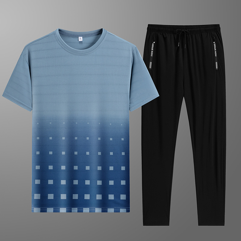 Binger Short-sleeved T-shirt Trousers Ice Silk Suit Men's Summer Two ...