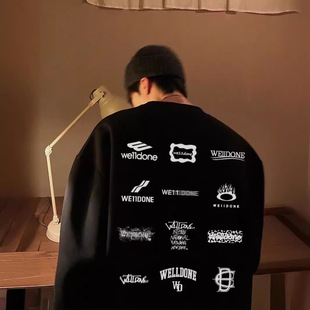 WE11DONE TRACK字母印花小众潮牌美式加绒宽松男士情侣圆领卫衣女-阿里巴巴