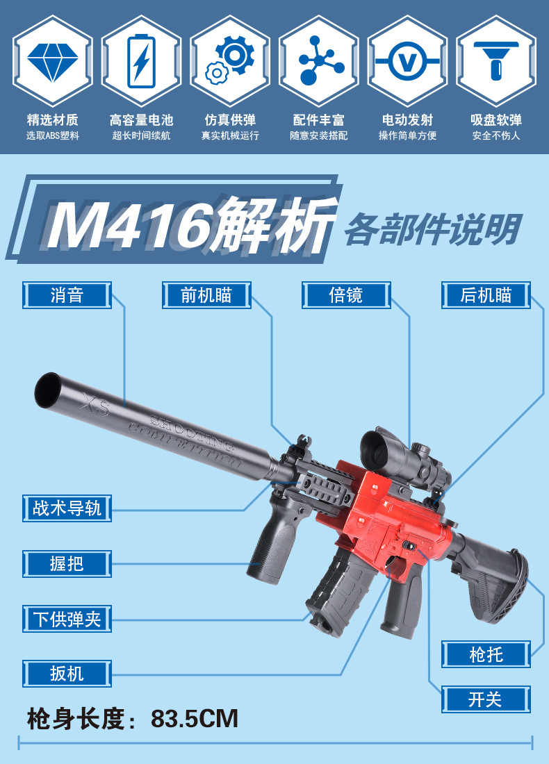 电动电池版m416软弹枪儿童男孩玩具枪吃鸡下供弹软弹户外互动玩具-阿里巴巴