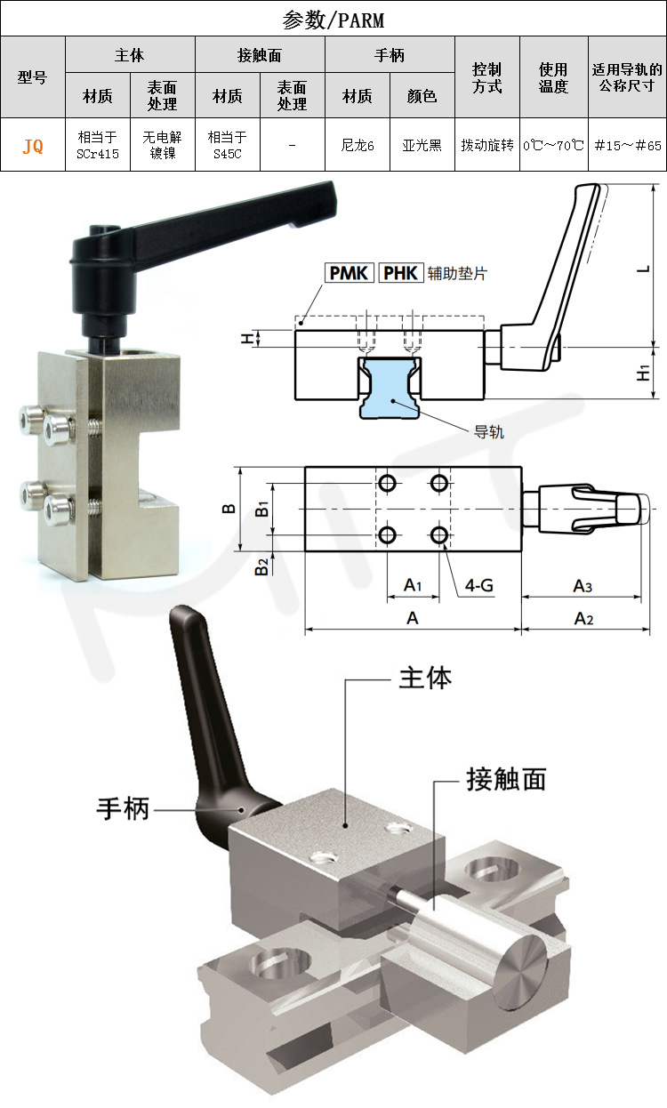 HK1501A导轨钳制器带手柄固定型2001 2501 3001 3501 4501 5501-A-阿里巴巴