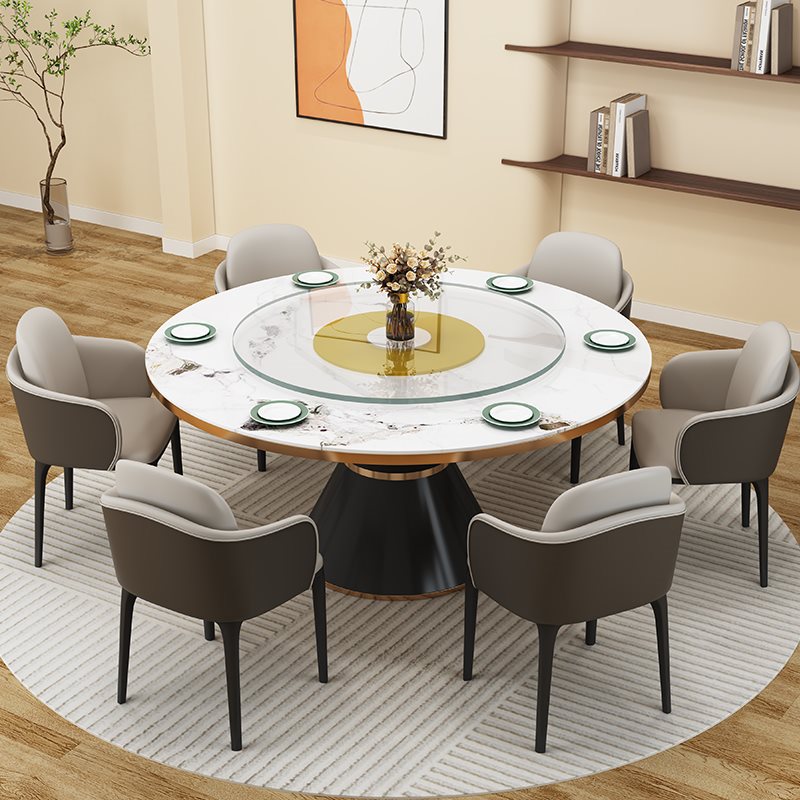 Solid Wood Dining Table Turntable Household Tempered Glass Round Table ...