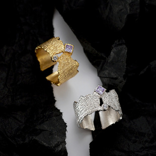 J1212 韩版小众轻奢S925纯银镶钻戒指女ins冷淡风开口纹理食指戒-阿里巴巴