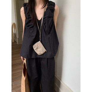 元派bluepops2025夏季新款褶皱背心小衫V领高级感无袖上衣女A4182-阿里巴巴