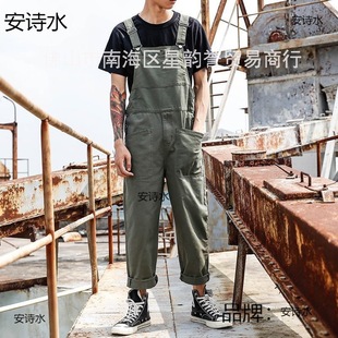 美式复古连体休闲背带裤男 大口袋工装吊带裤男女情侣韩版连体裤 阿里巴巴