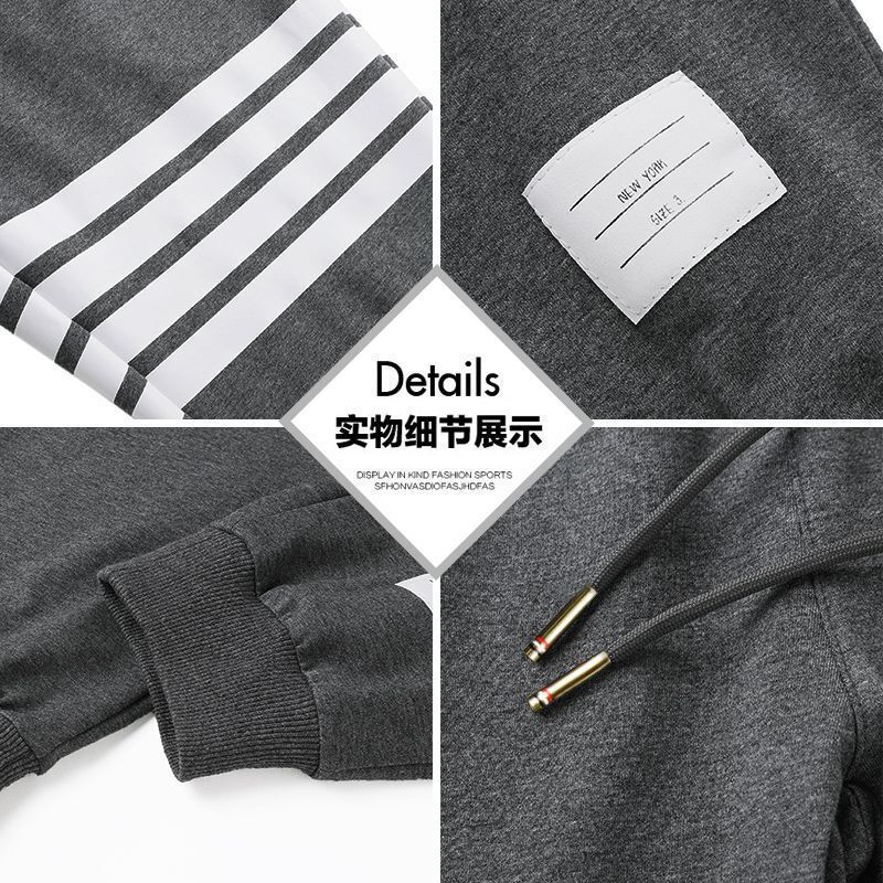 跨境运动裤男春秋款卫裤四条杠宽松休闲束脚裤子情侣针织长裤潮-阿里巴巴