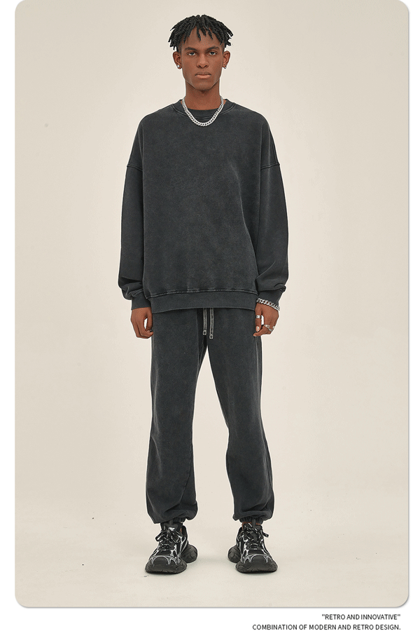 ARTIE男装丨蜡染重磅420g圆领卫衣男 潮牌纯色水洗做旧复古男卫衣-阿里巴巴