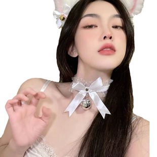 蝴蝶结蕾丝小铃铛项链choker锁骨链脖子配饰软妹颈带cos女仆项圈-阿里巴巴