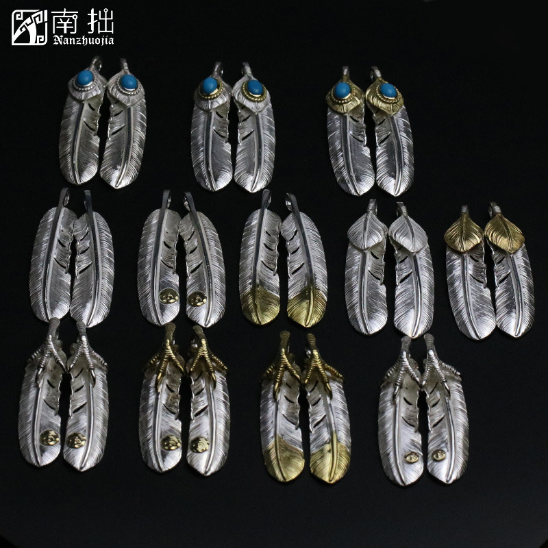 南拙手工goro's高桥吾郎18K纯金XL羽毛吊坠925纯银日潮goros银饰-阿里巴巴