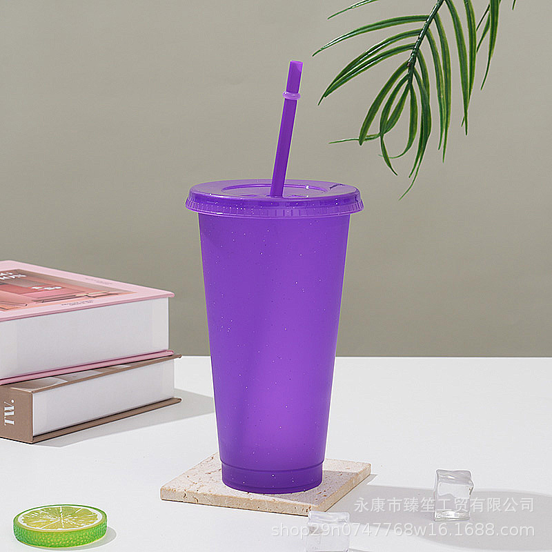 工厂直出跨境爆款彩色闪粉吸管杯大容量710ml创意pp塑料杯可logo-阿里巴巴