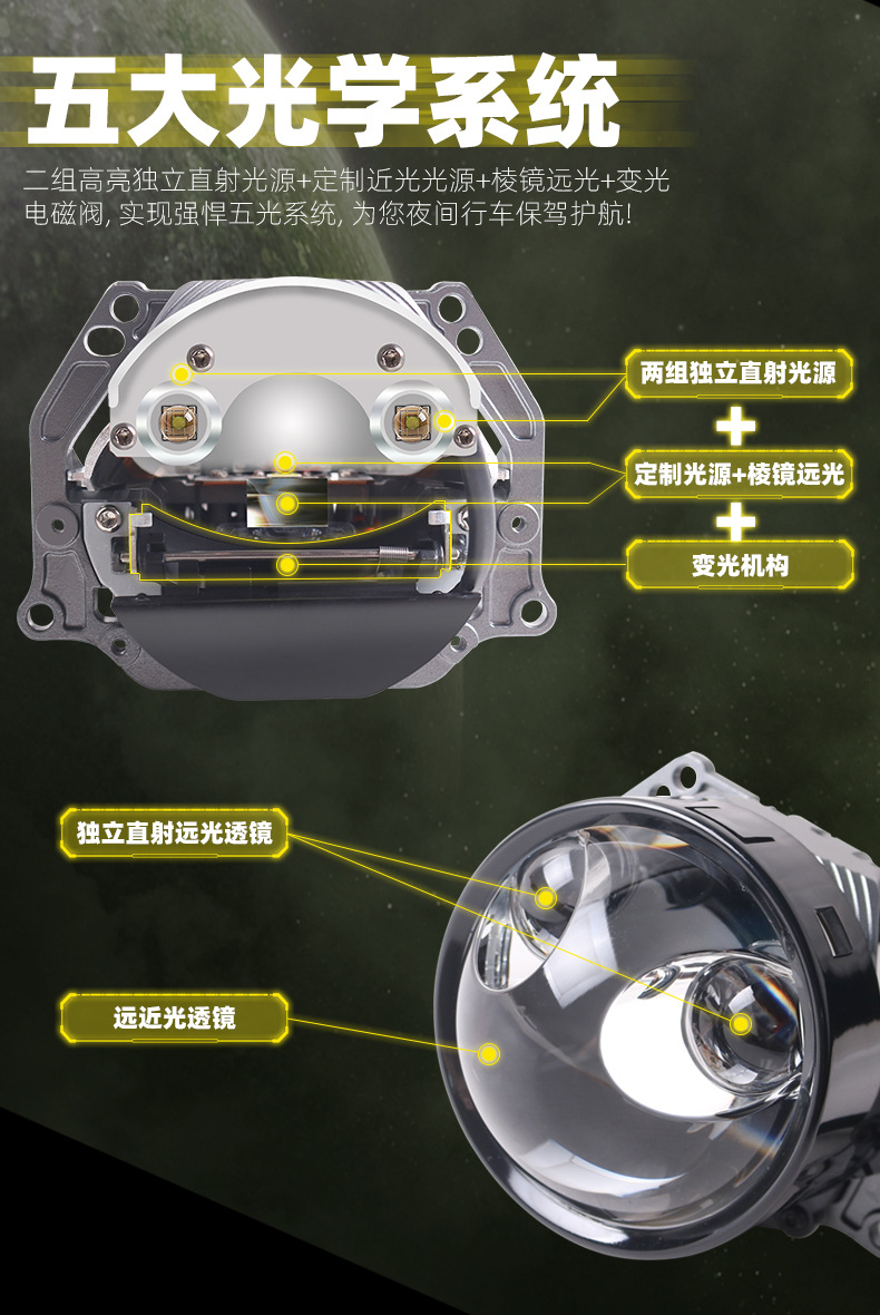赤兔马LK12双直射五光棱镜激光大灯汽车led双光透镜改装升级前灯-阿里巴巴
