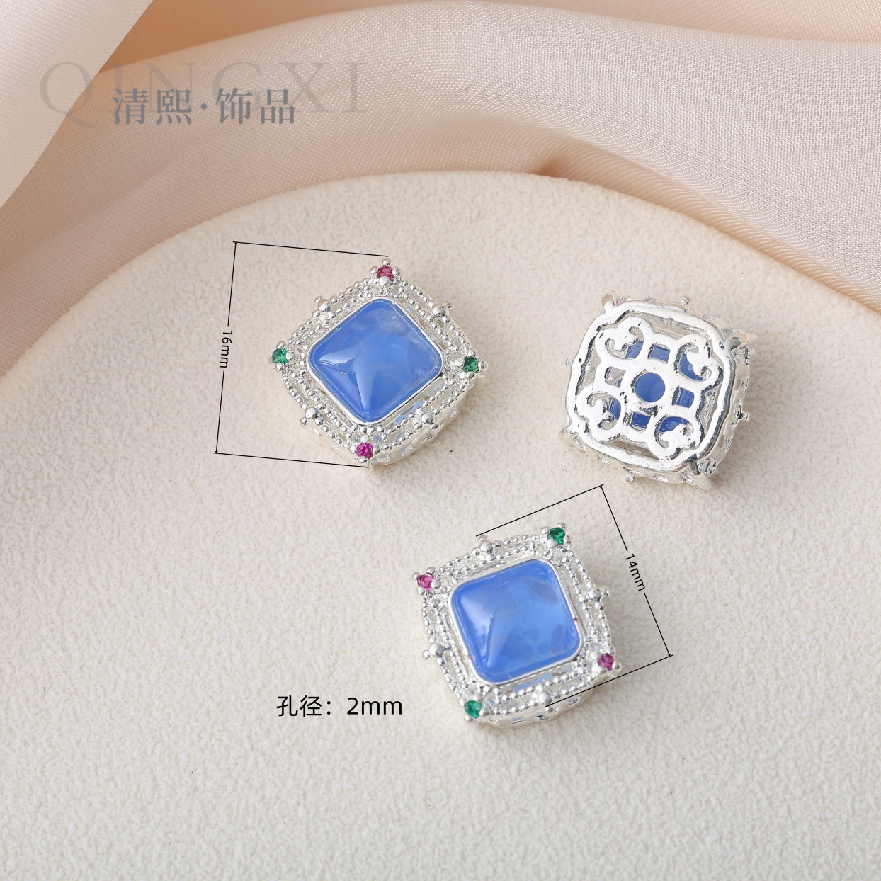 铜镀厚银镶嵌星空蓝色隔珠带钻散珠魔盒diy水晶手链串珠饰品配件-阿里巴巴