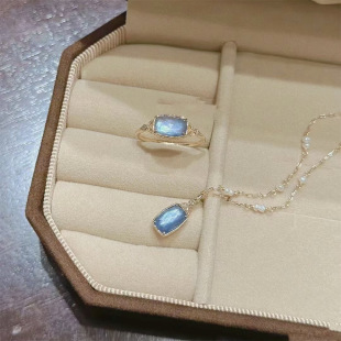 日系agete复古天然水晶蓝色贝壳戒指吊坠 925银镀金饰品套装新款-阿里巴巴