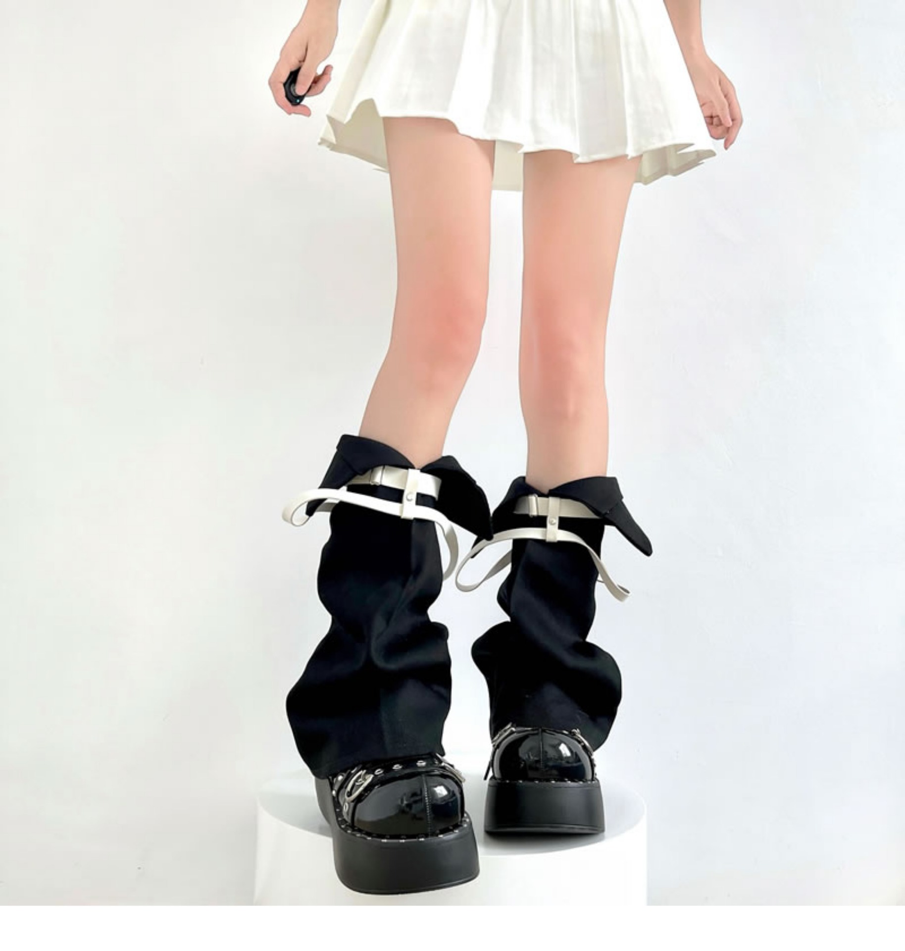 姬小满阔腿喇叭腿袜套y2k皮带扣日系学生亚文化长筒jk袜子cos辣妹-阿里巴巴