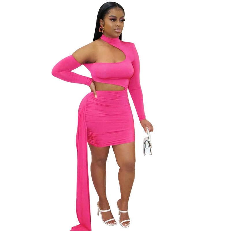 Women night club singers bar sexy dresses red black Pleated waist dress ...
