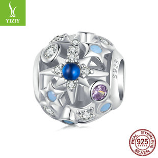 银姿韵原创s925纯银澳宝diy手链串珠 梦幻昼夜繁星镂空珠子散珠-阿里巴巴