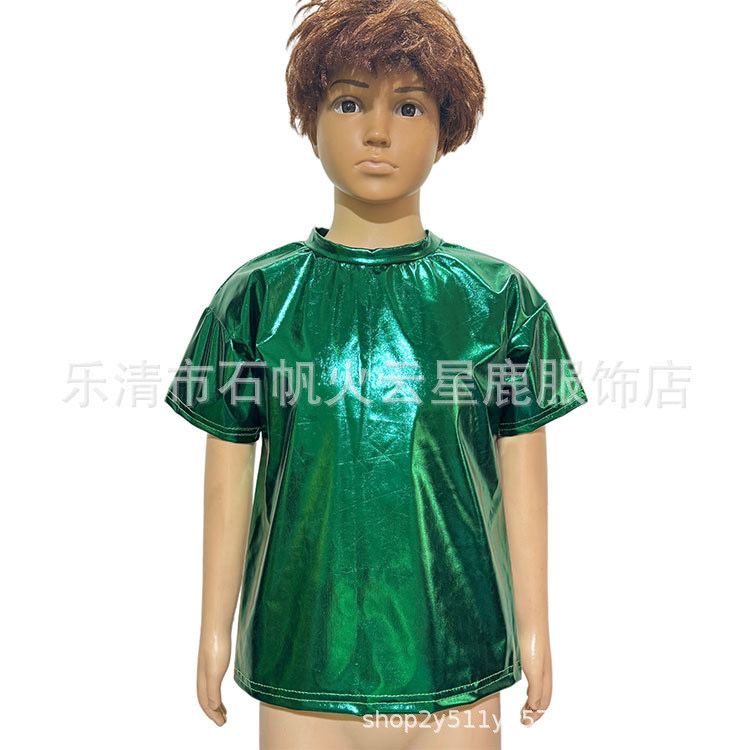 烫金亮面表演服短袖T恤衫男女圆领上衣 其它颜色另外链接-阿里巴巴