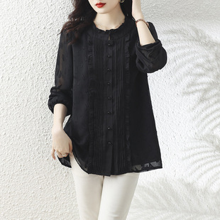 实拍L-5XL码大码女装洋气显瘦提花雪纺衫胖MM减龄气质上衣潮-阿里巴巴