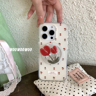WOOWOOWOO小众ins甜美郁金香磁吸手机壳花朵支架适用iphone16prom-阿里巴巴