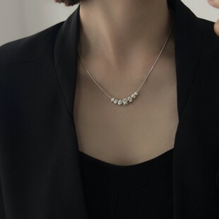 S925纯银CNC车花猫眼圆珠项链轻奢ins小众设计盒子链高级感锁骨链-阿里巴巴