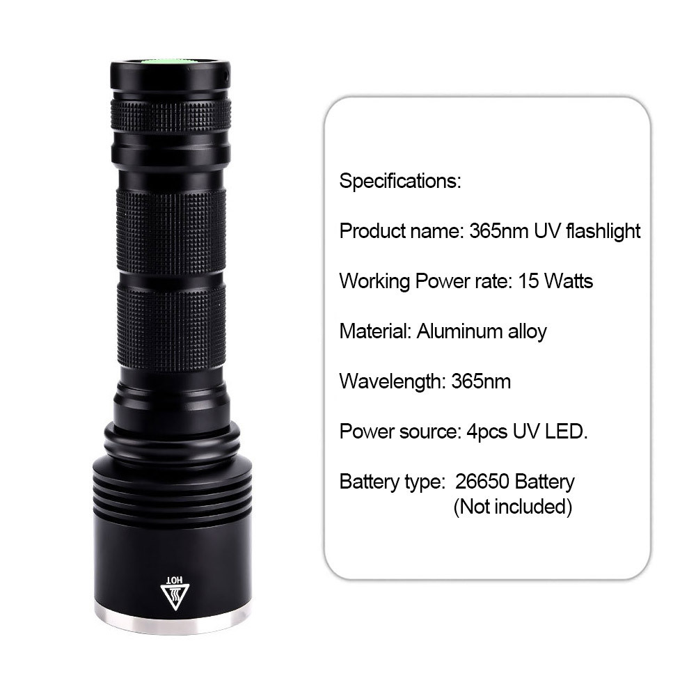 紫外手电筒365nm铝合金验钞荧光检测固化15W大功率UV紫光手电筒-阿里巴巴