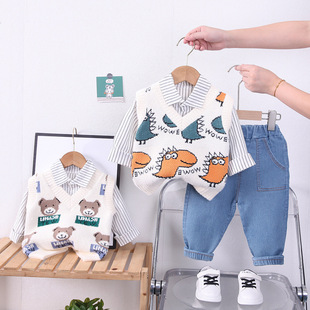 男童针织马甲背心中小童童装三件套批发儿童宝宝卡通可爱毛衣秋装-阿里巴巴