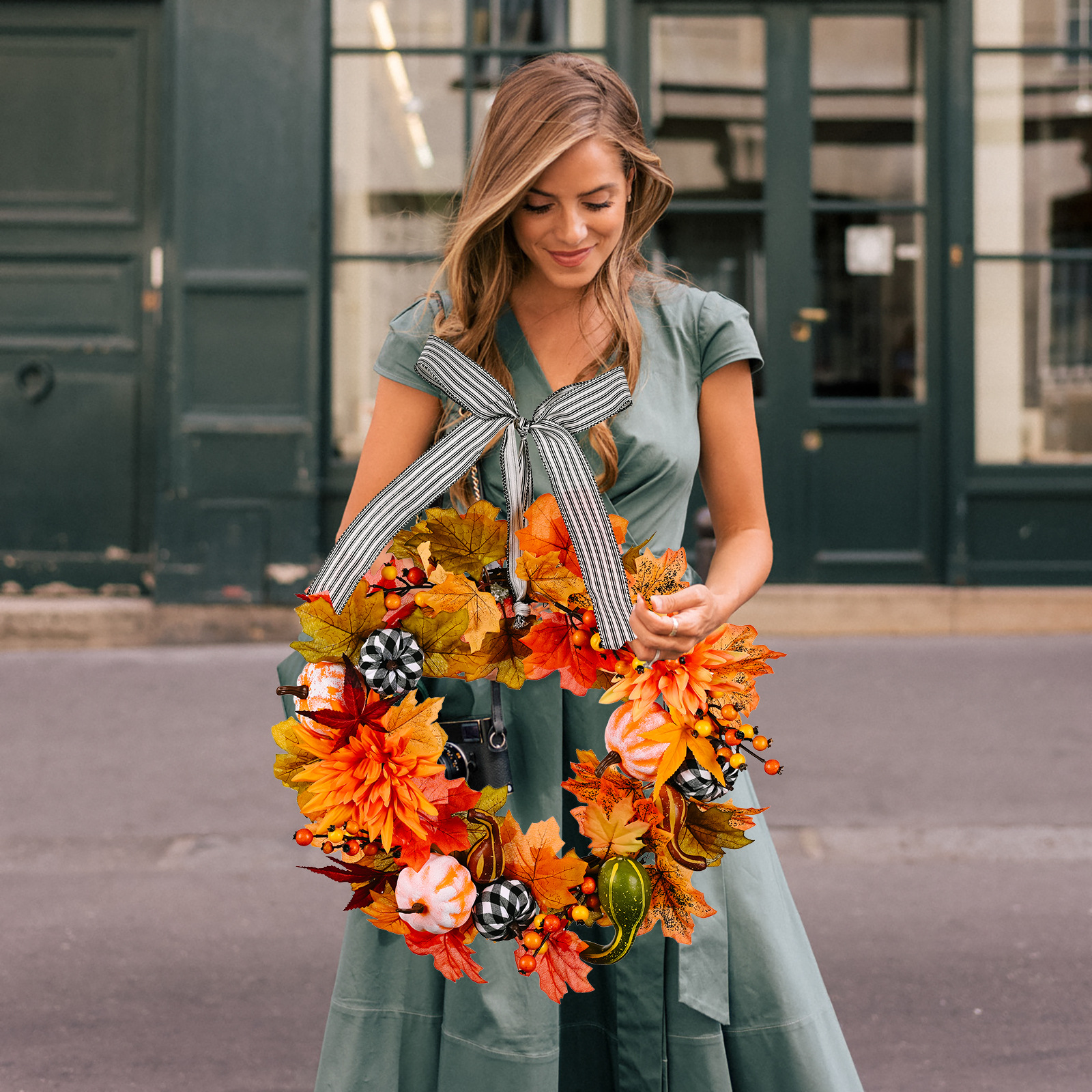 跨境独立站秋天尤加利彩色南瓜花环fall autumn pumking wreath采购价格、怎么样、行情市场-CCEE选品中心