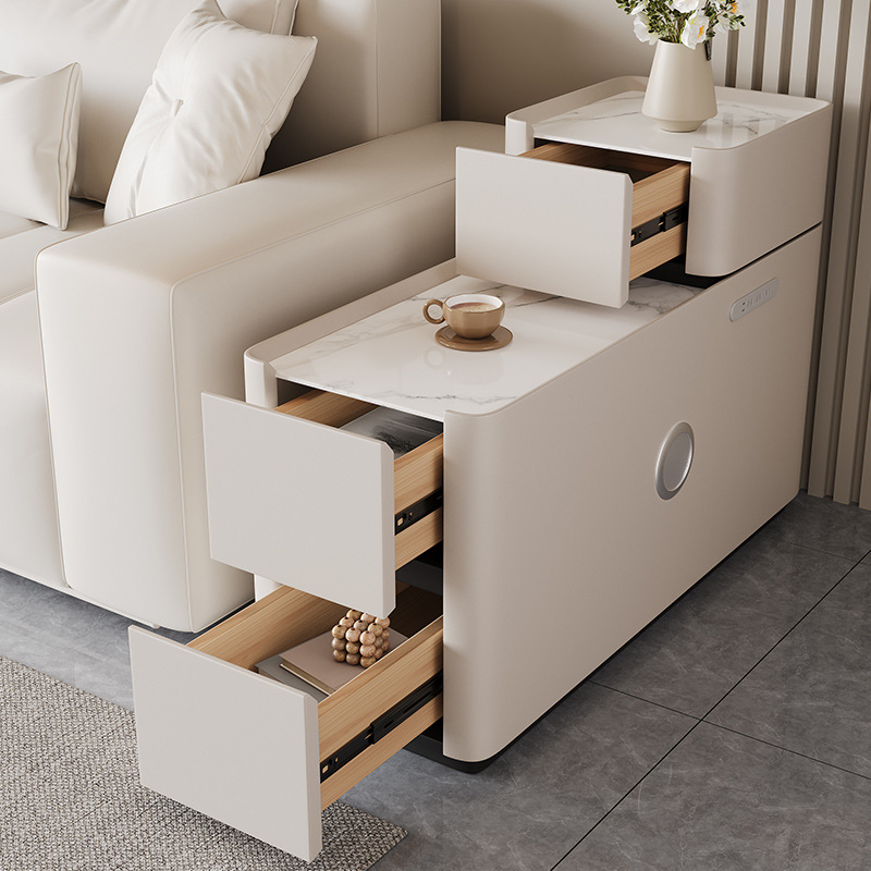 智能实木沙发边柜小户型客厅边几轻奢现代奶油风带音箱茶水储物柜-阿里巴巴