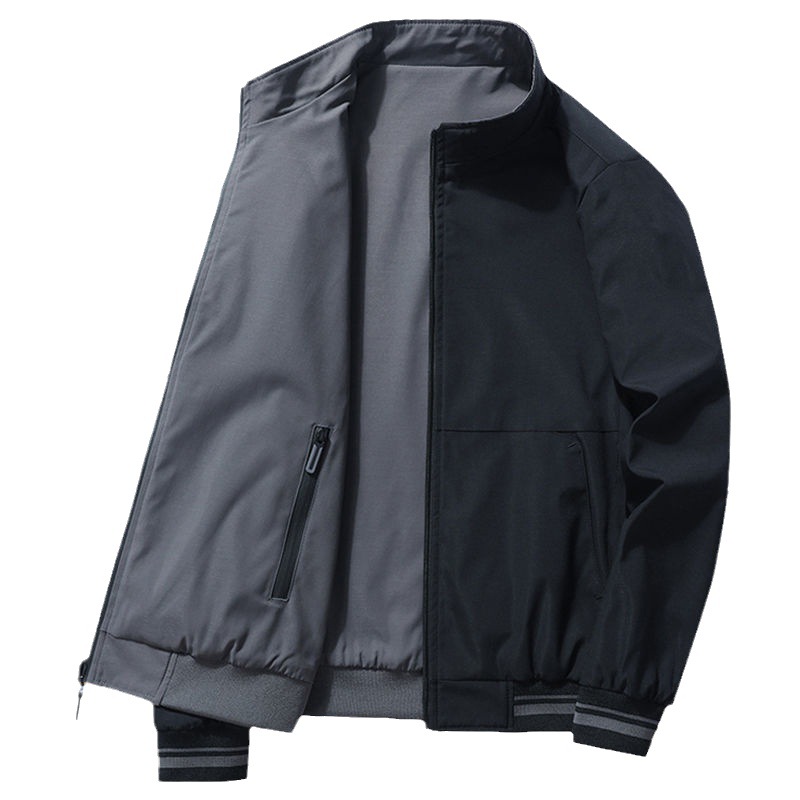 Jacket men's spring and autumn two-sided wear solid color stand collar ...