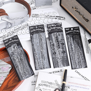 ZABC PET贴纸 文暗墨影系列 透明底黑字手帐装饰拼贴素材30张 4款-阿里巴巴