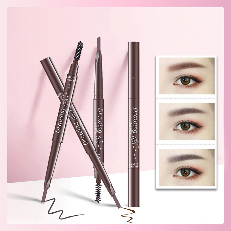 Ultra fine triangle double head eyebrow pencil automatic rotation three-dimensional waterproof ...