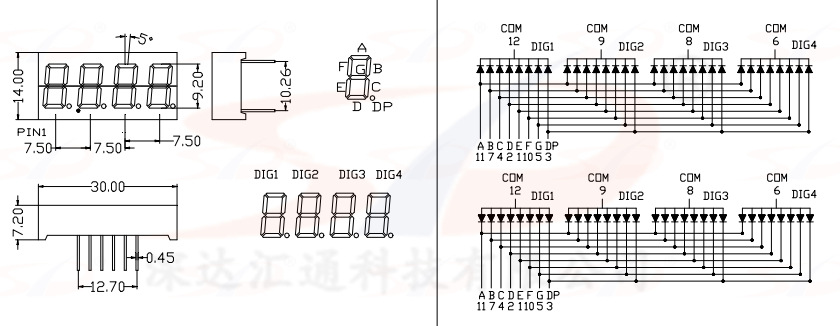 深达厂家直供LED七段数码管 0.36英寸四位红色共阴/共阳3641AS/BS-阿里巴巴