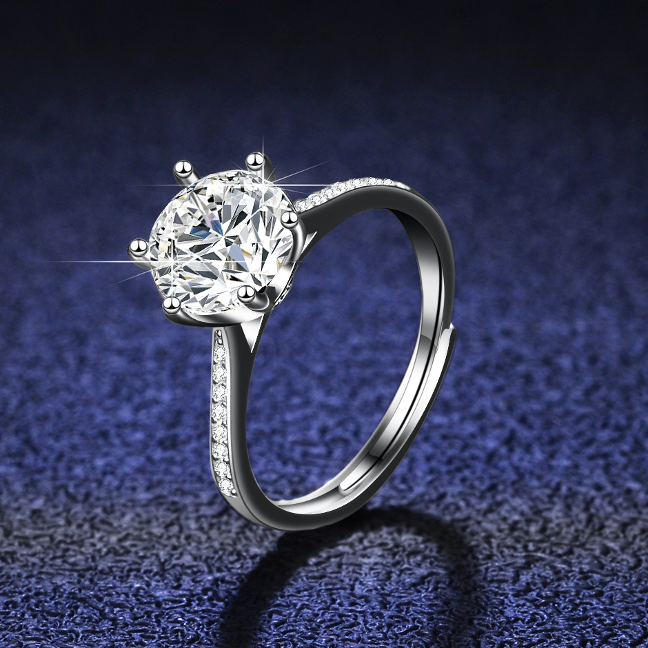 莫桑石戒指臂雪花s925纯银戒指六爪皇冠莫桑钻女工厂珠宝一件代发-阿里巴巴